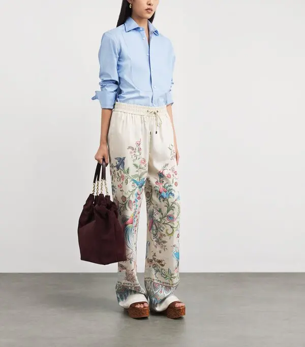 Etro Satin Embroidered Wide-leg Trousers - Ivory