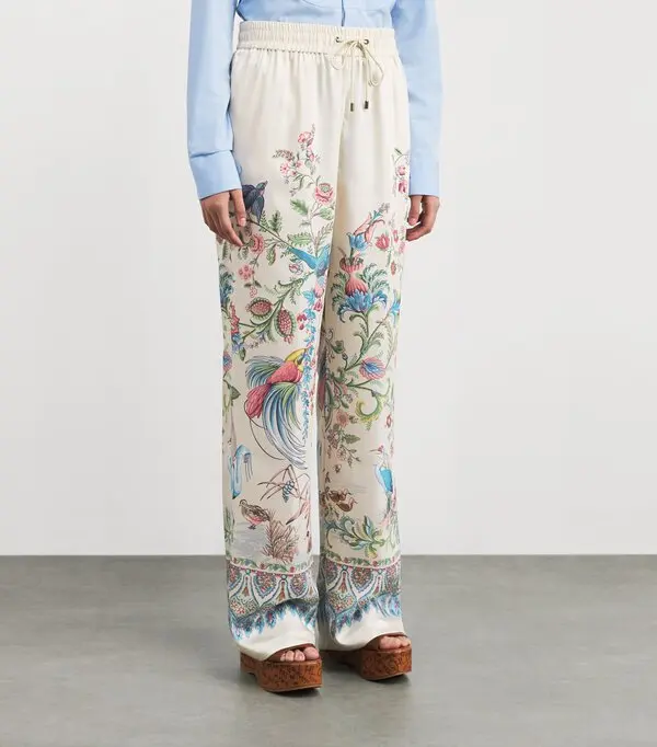 Etro Satin Embroidered Wide-leg Trousers - Ivory