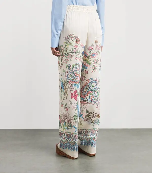 Etro Satin Embroidered Wide-leg Trousers - Ivory