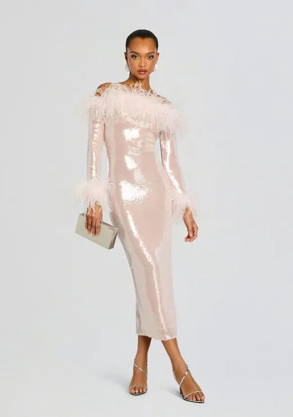 Retrofete Petal Sequin Midi Dress - Ballet Slipper