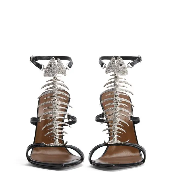 GIUSEPPE ZANOTTI Leather Sandals With Fishbone Accessory