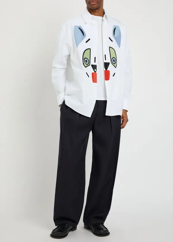 Loewe Logo-appliquéd Barrel-leg Wool Trousers