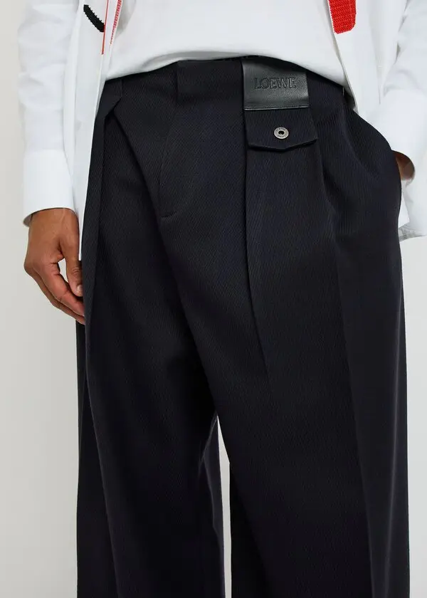 Loewe Logo-appliquéd Barrel-leg Wool Trousers