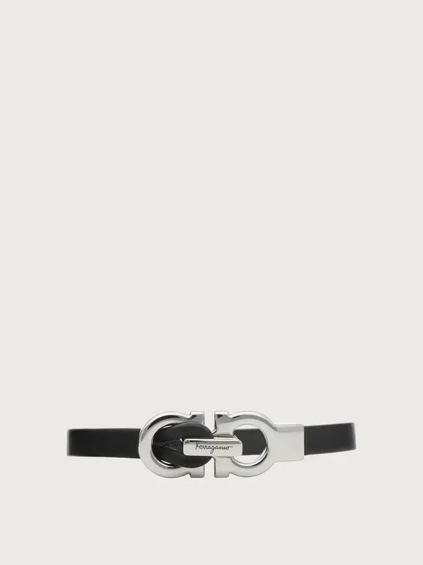 FERRAGAMO Gancini Leather Bracelet - Black
