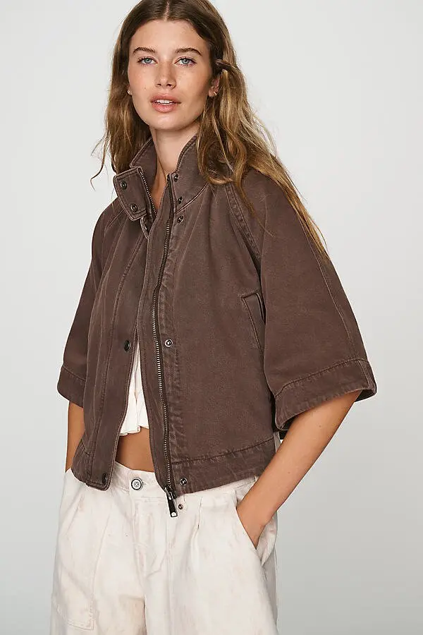 PILCRO Cropped Utility Cape Jacket - Chicory Coffee