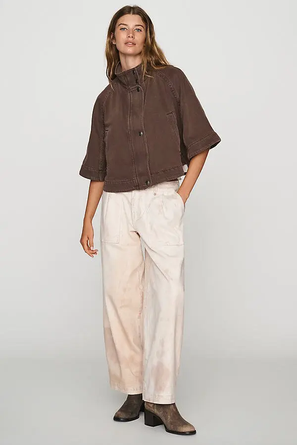 PILCRO Cropped Utility Cape Jacket - Chicory Coffee