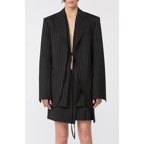Sportmax Divina Pinstripe Stretch Wool Blend Inset Front Jacket