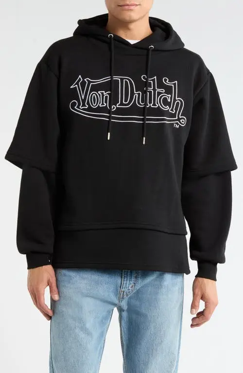 VON DUTCH Layered Fleece Pullover Hoodie