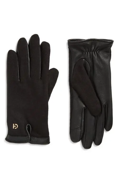 Cole Haan Wool Blend And Leather Gloves - Caviar