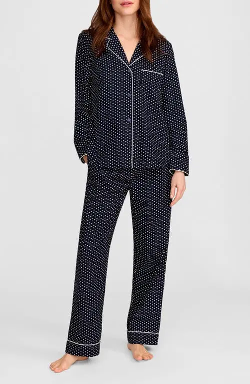 PETITE PLUME Cotton Twill Long Pajamas - Navy
