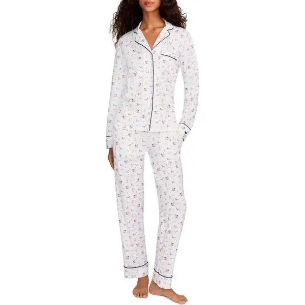 PETITE PLUME Pima Cotton Jersey Long Pajamas - White