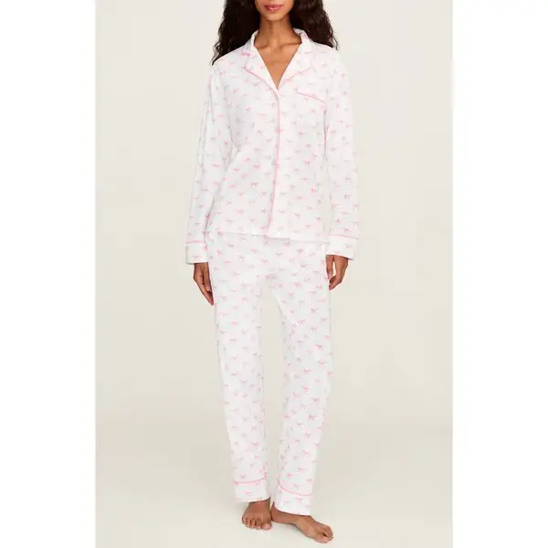 PETITE PLUME Pima Cotton Jersey Long Pajamas - White/white