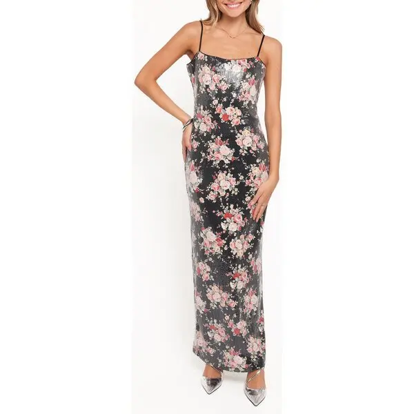 PETAL & PUP Everlee Sequin Floral Maxi Dress