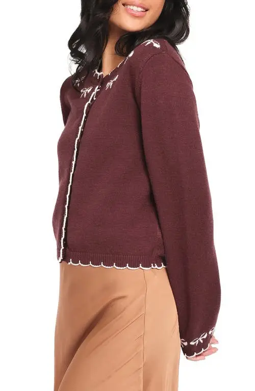 PETAL & PUP Bow & Scallop Cardigan - Plum
