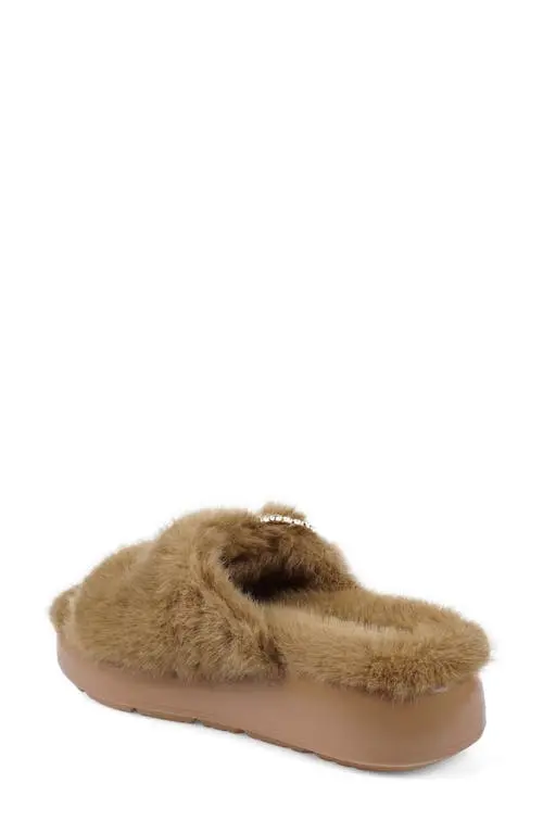 ZIGINY Faux Fur Platform Slide Sandal - Beige