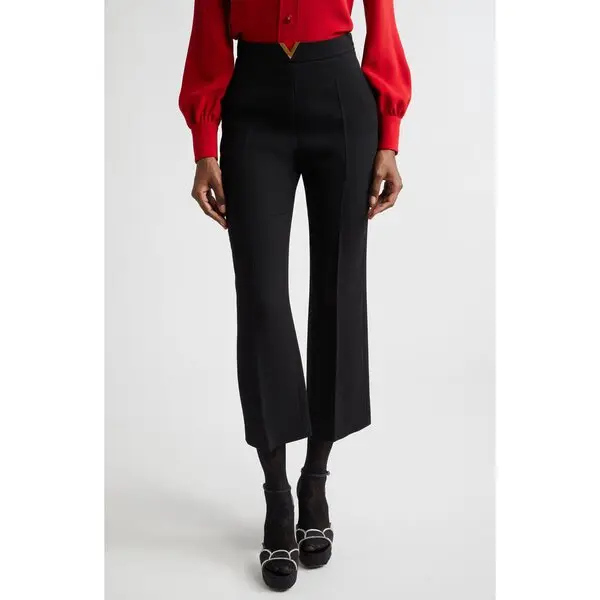 Valentino Garavani Wool Crepe Crop Flare Pants - Black