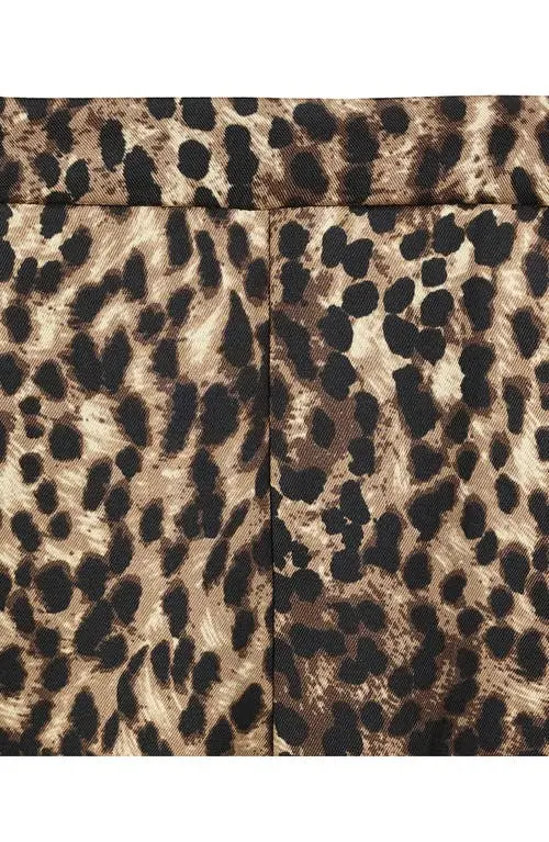 Mango Leopard Print Straight Leg Satin Pants