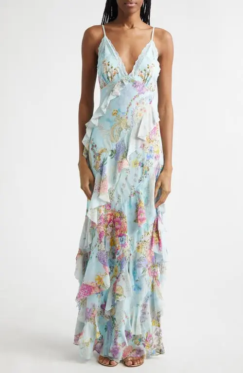 Camilla Floral Ruffle Silk Slipdress - Bazaar Blooms