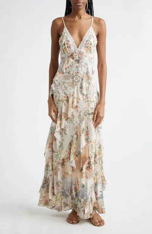 Camilla Floral Ruffle Silk Slipdress - Twilight In Istanbul