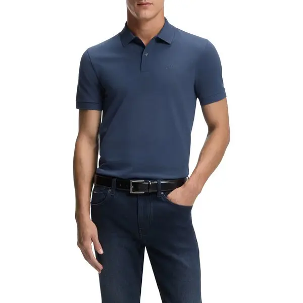 BOSS Pallas Cotton Piqué Polo - Open Blue