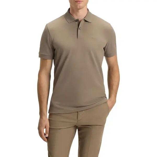 BOSS Pallas Cotton Piqué Polo - Open Brown