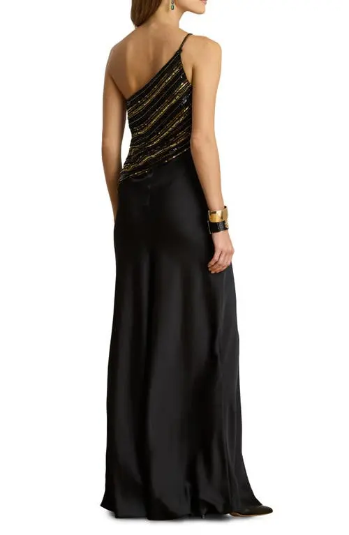 Ralph Lauren Beaded Mesh One-shoulder Gown