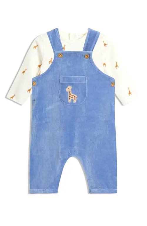 JOJO MAMAN BEBE Long Sleeve Bodysuit & Embroidered Giraffe Rib Velour Overalls Set - Blue