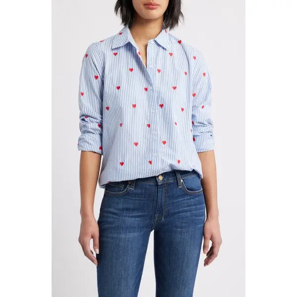 Caslon Embroidered Heart Button-up Shirt