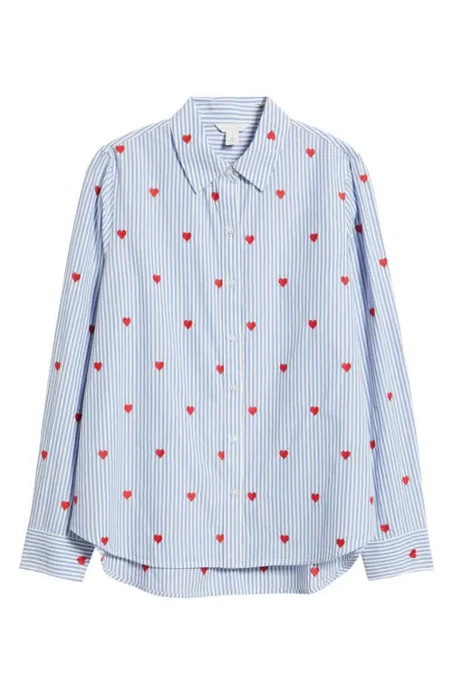 Caslon Embroidered Heart Button-up Shirt