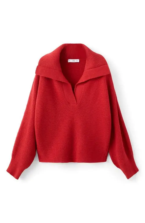 Mango Manzana Dolman Sleeve Polo Sweater - Red