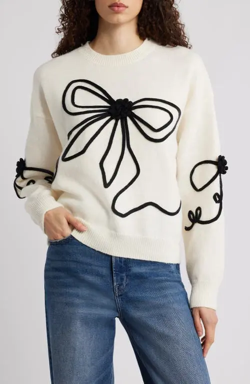 PETAL & PUP Isiora 3d Embroidered Bow Sweater - Cream