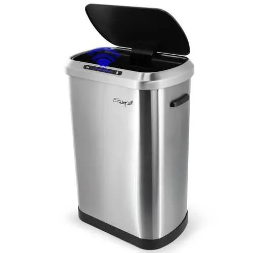 ELAMA 13 Gallon Automatic Sensor Hands Free Trash Can - Silver