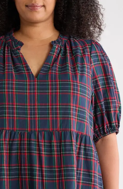 SUGARLIPS Chapman Plaid Puff Sleeve Dress