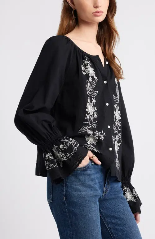 Treasure & Bond Embroidered Front Button Top