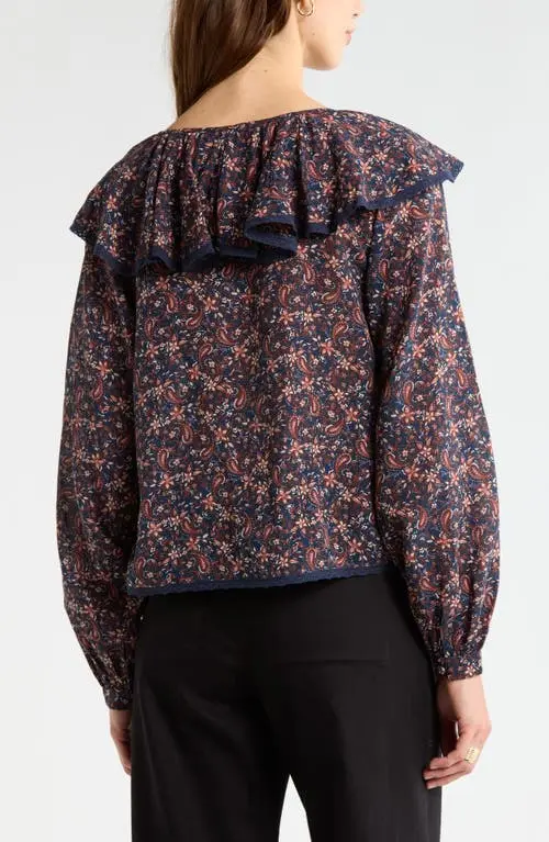 Treasure & Bond Ruffle Collar Blouse - Navy Mallory Paisley