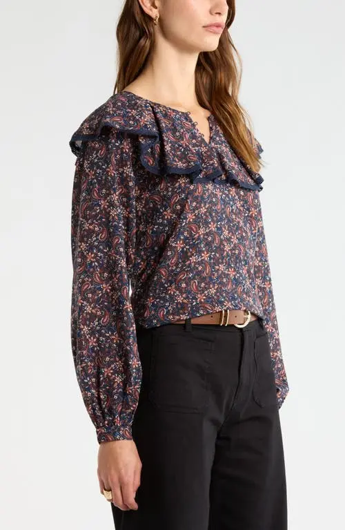 Treasure & Bond Ruffle Collar Blouse - Navy Mallory Paisley