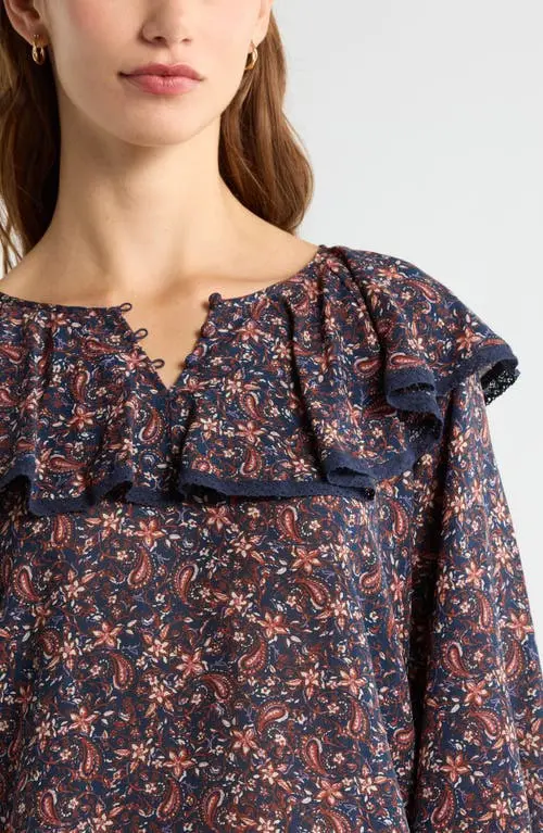 Treasure & Bond Ruffle Collar Blouse - Navy Mallory Paisley