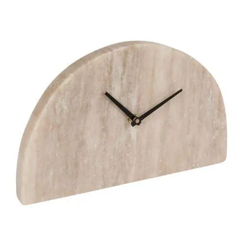 STORIED HOME Decorative Half Moon Marble Mantel Clock - Natural