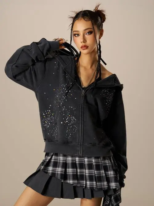 AELFRIC EDEN Rhinestone Embellished Zip-up Hoodie