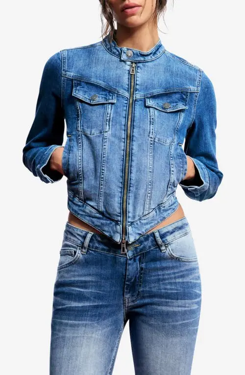 Desigual Asymmetric Stretch Denim Jacket - Medium Blue