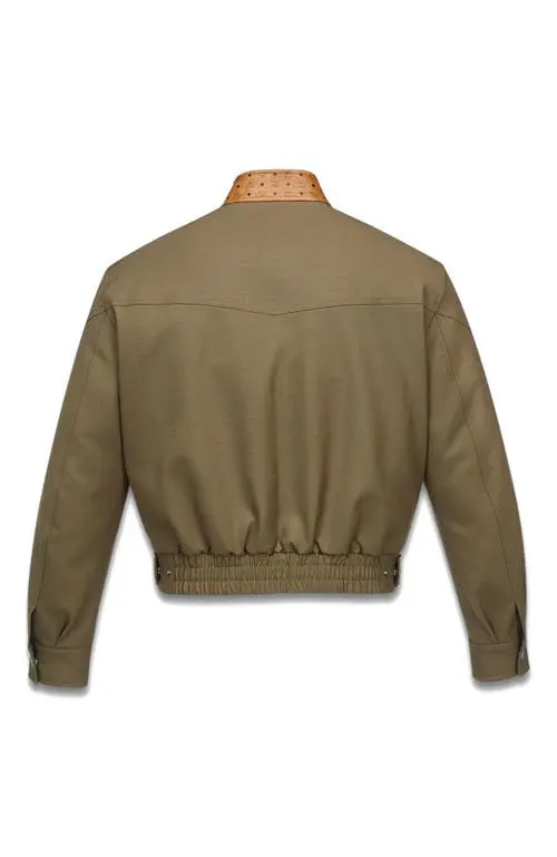 Mcm Jacket In Wool Twill And Monogram Print Leather - Khaki