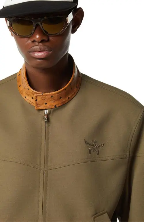 Mcm Jacket In Wool Twill And Monogram Print Leather - Khaki