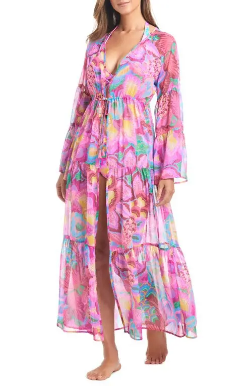 ROD BEATTIE Print Long Sleeve Cover-up Dress - Pink Multi