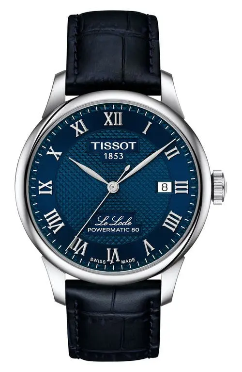 TISSOT Le Locle Powermatic 80 Leather Strap Watch - Blue