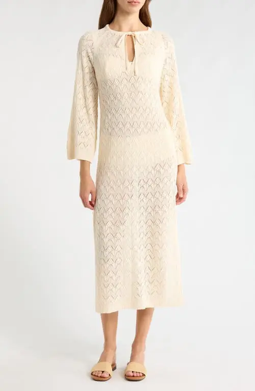 Elan Pointelle Cover-up Midi Sweater Dress - Natural