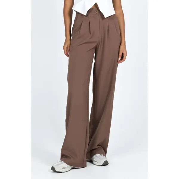 Princess Polly Archer Pleated High-waist Straight-leg Pants - Brown