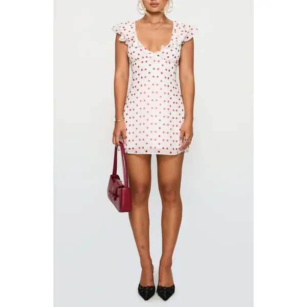Princess Polly Polka Dot Mini Dress - White/burgundy
