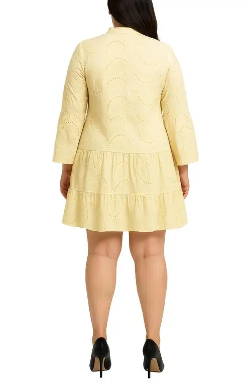 STANDARDS & PRACTICES Eyelet Embroidered Tiered Dress With Bell Sleeves