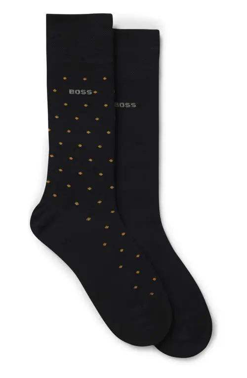 BOSS Two-pack Of Dot And Solid Dress Socks - Black