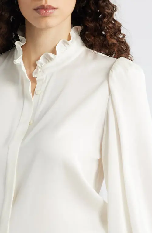 Kobi Halperin Harley Ruffle Puff Shoulder Stretch Silk Shirt - Ivory